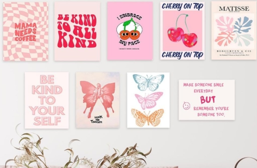 9 Sets Pink Cute Room Decor Posters - Bargain Hunter UK Deals