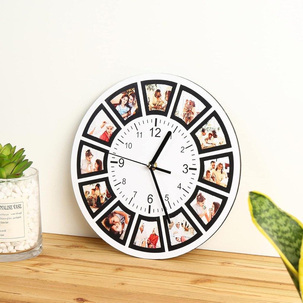 Glimmerday Wooden Wall Clock – Personalized with 12 Photos - Bargain ...
